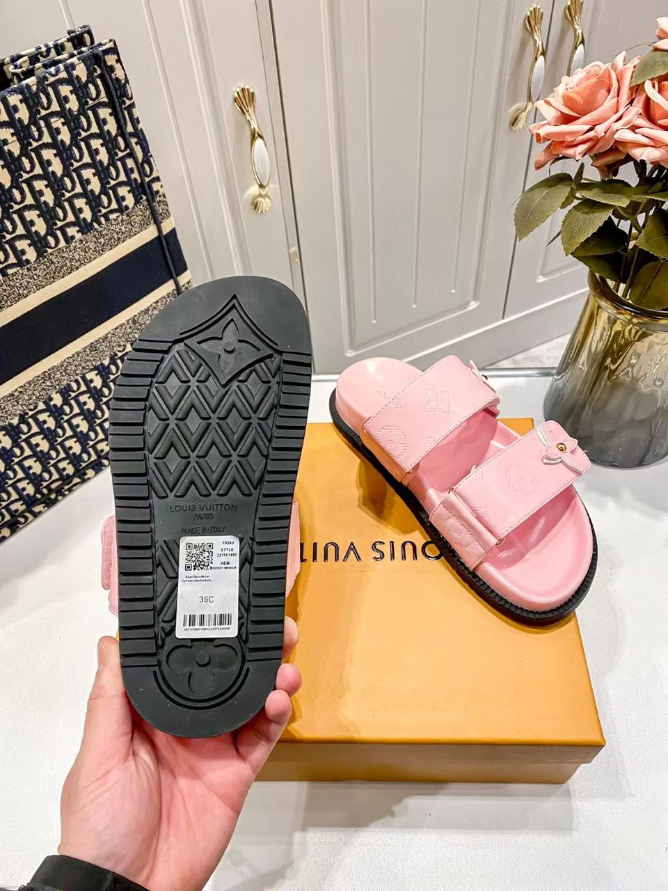 Pink Luis Viuton Double Strap Slides – Testy's Collections